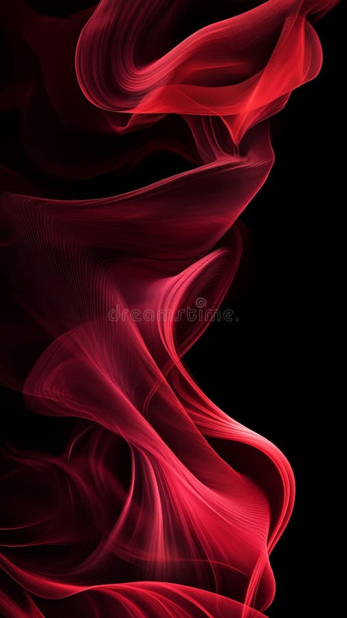 Abstract Red Flowing Waves on Black Background, Digital Art Concept ...