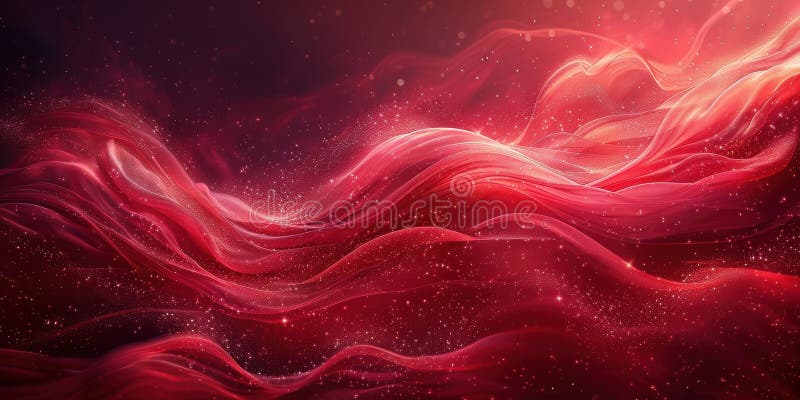 Abstract Red Flowing Waves with Glimmering Lights. Created by ...