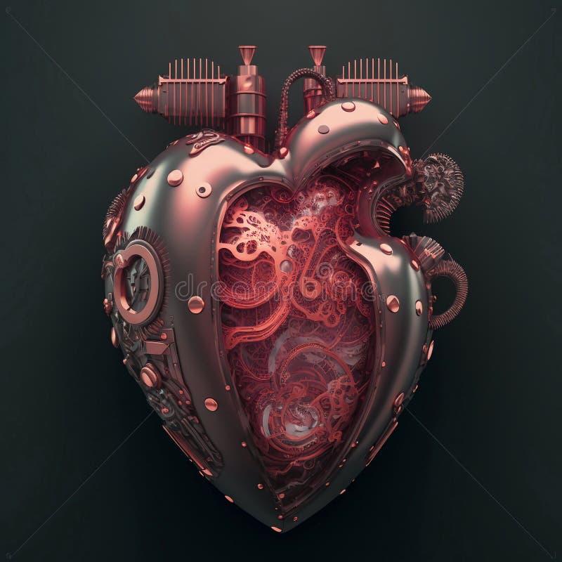 Abstract Red Futuristic Alien Technology. Cyborg Heart Concept Design ...