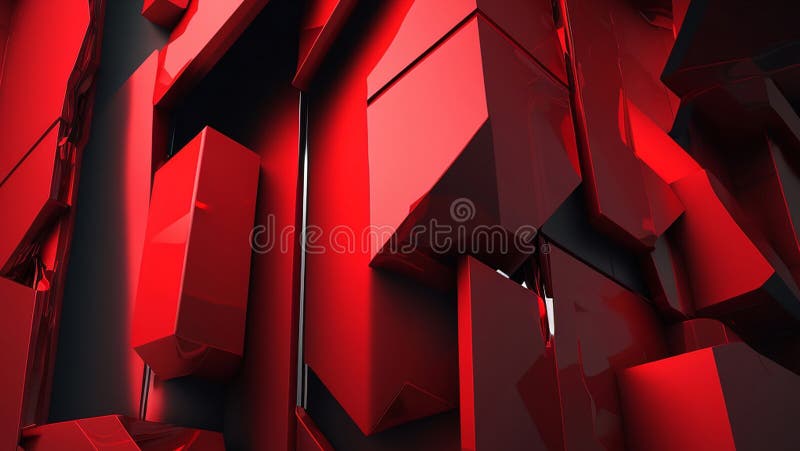 Abstract Red Geometric Composition: a 3D Render of Interlocking ...