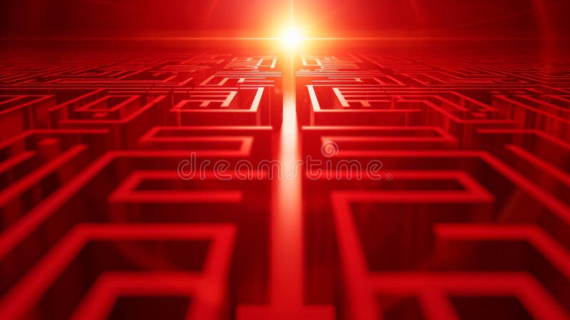 Abstract Red Glowing Maze with a Distant Light Source Stock Photo ...