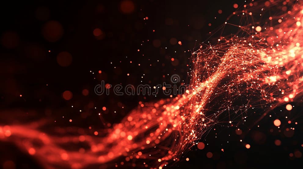 Abstract Red Glowing Particles Network Connection Digital Technology ...
