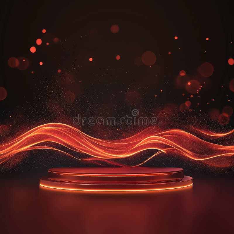 Abstract Red Glowing Platform with Energy Waves and Sparkles Background ...