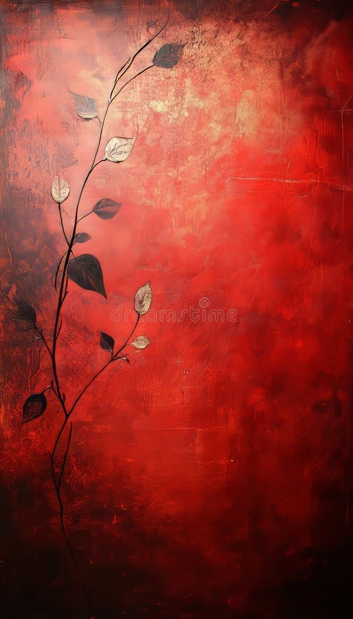 Abstract Red and Gold Background with Elegant Leaves, Rich Wine Texture ...