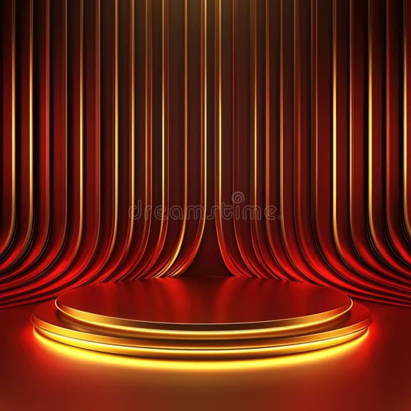 Red and Gold Stage with Platform for Product Display. Stock ...