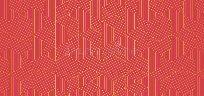 Abstract Red Gold Stripe Line. Geometric Triangle Background. Hexagon ...