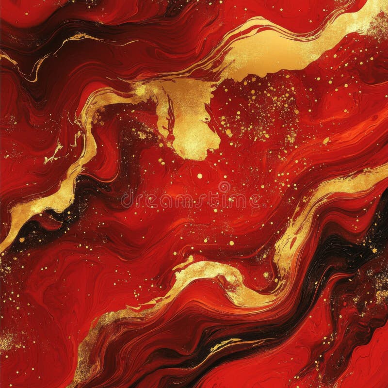Abstract Red and Gold Swirl with Fluid Patterns and Metallic Highlights ...