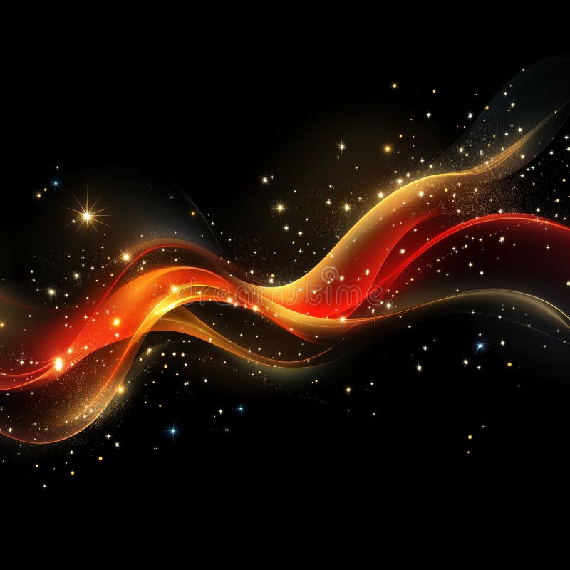 Abstract Red and Gold Waves with Glitter on a Black Background, Festive ...