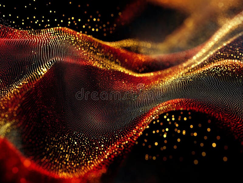 An Abstract Red and Golden Waves Create Dynamic Texture on Black ...