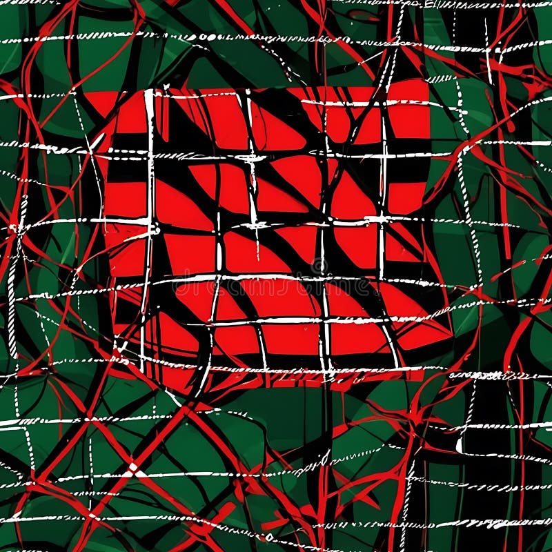 Abstract Red Green Black Artwork Grid Lines Pattern Design Stock ...