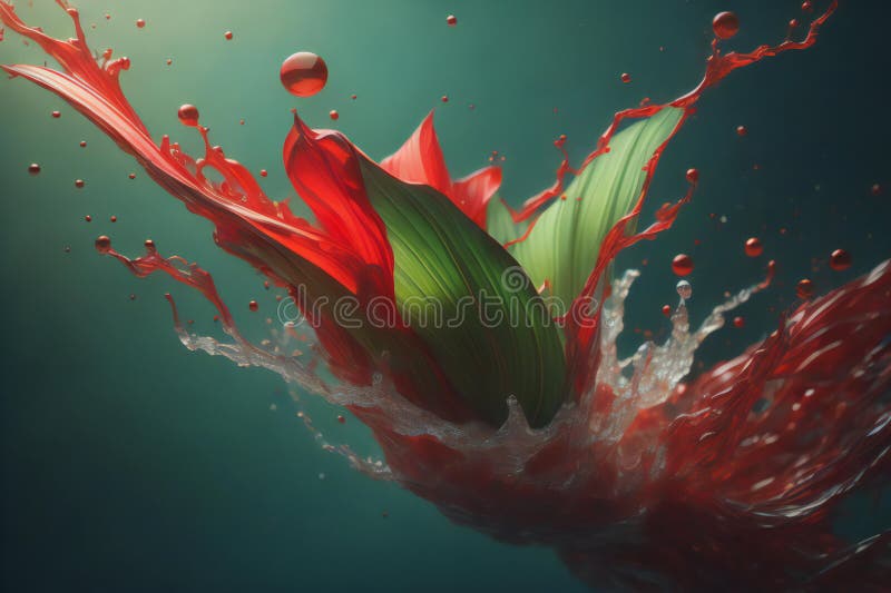 Abstract Red and Green Paint Splashing in Water. Generative Ai Stock ...