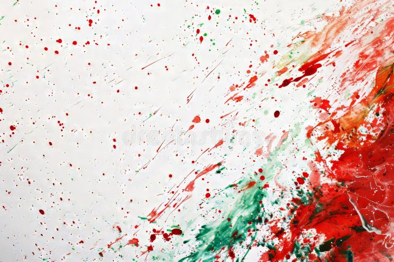Abstract Red and Green Paint Splatter on White Background, Representing ...
