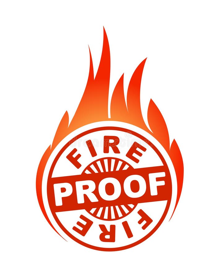 Abstract Red Grunge Rubber Stamp with Caption FIREPROOF and Blazing ...