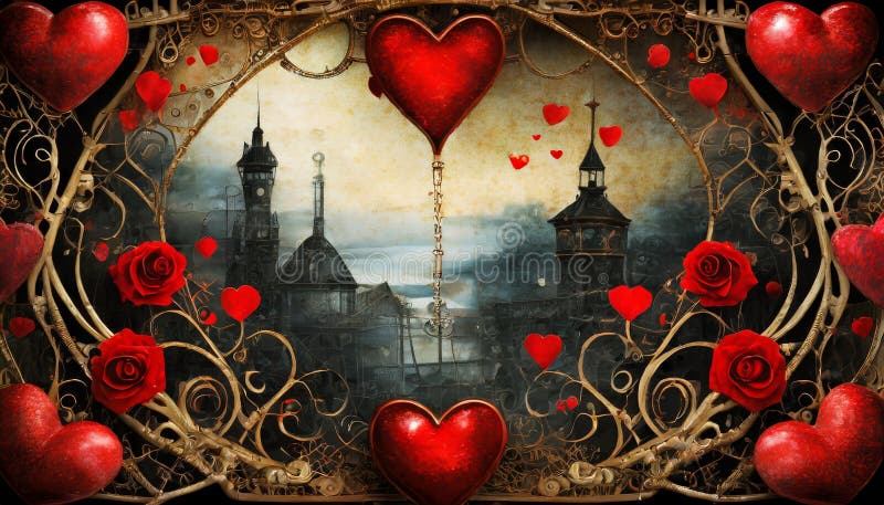 Abstract with Red Heart As Steampunk Style Background Frame Stock ...