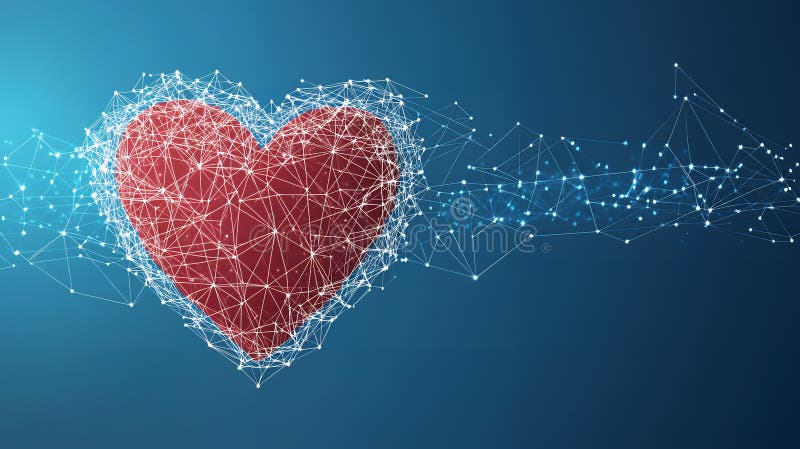 Abstract Red Heart Connected by Network Lines Digital Love Concept ...