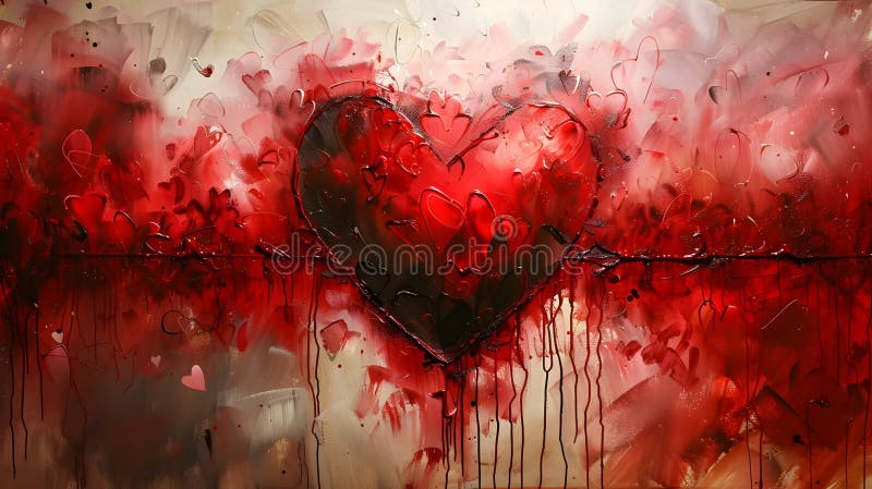 Abstract Red Heart with Dripping Paint on Textured Background ...