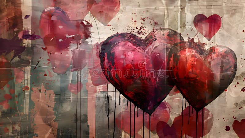 Abstract Red Heart with Dripping Paint on Textured Background ...