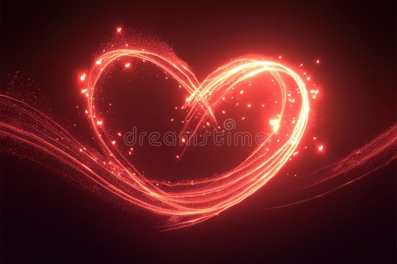 Abstract Red Heart Glows with Love, Magic Lines on Dark Stock ...