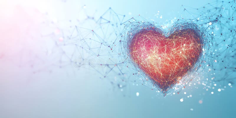 Abstract Red Heart Network Connection Digital Love Concept Plexus ...