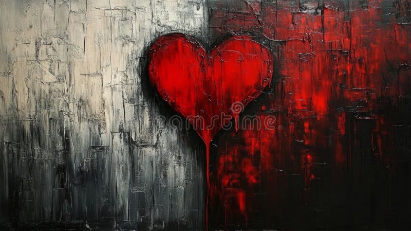 Abstract Red Heart Painting with Black and White Background Stock ...