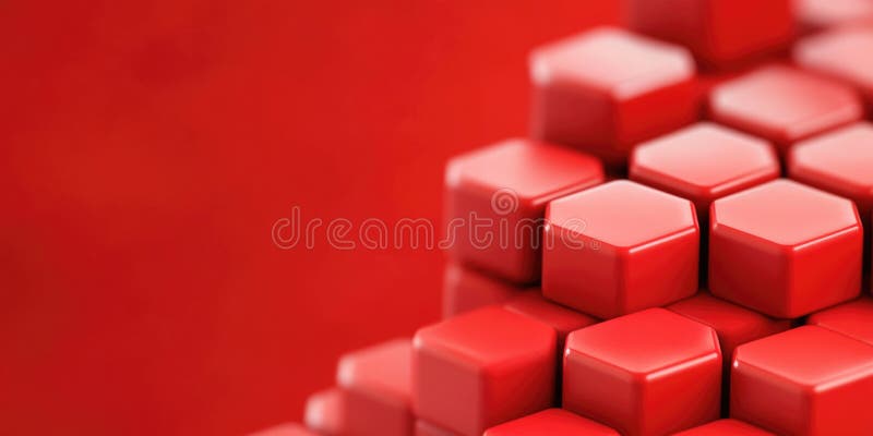 Abstract Red Hexagonal Cubes Arrangement Against a Solid Background ...