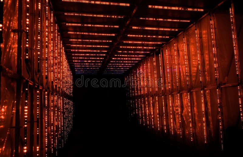 Abstract Red Leds Glowed Rectangular Infinity Tunnel Stock Photo ...