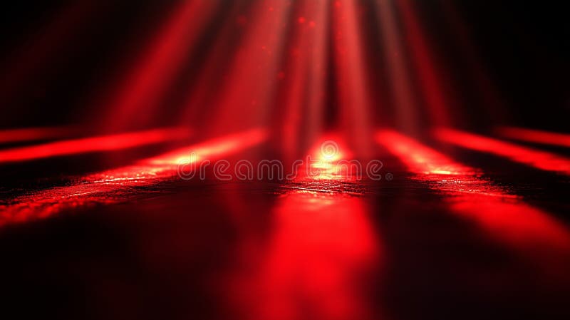 Abstract Red Light Beams Over Dark Floor in Misty Space Stock ...