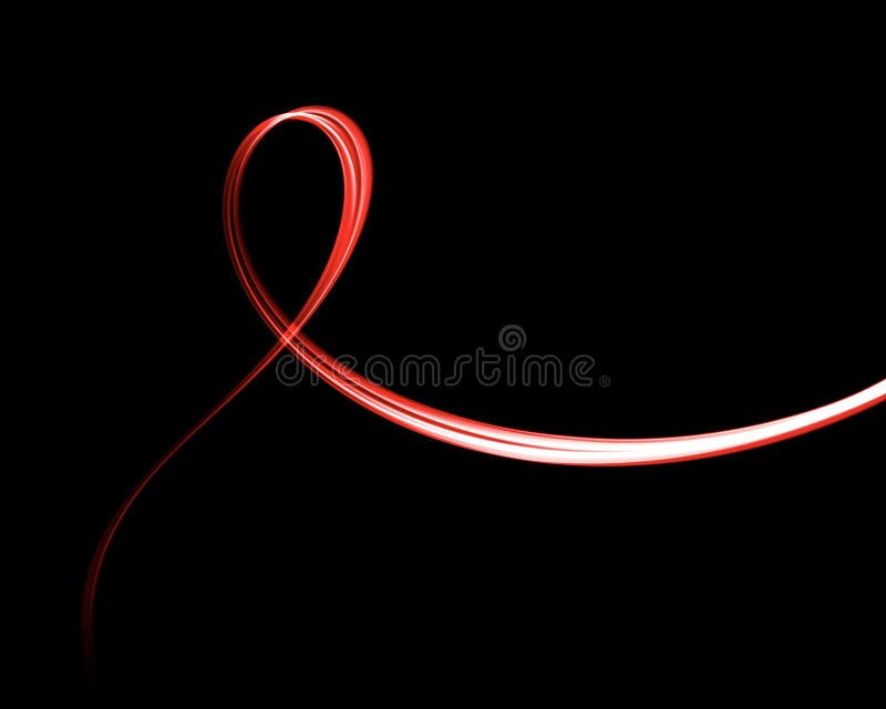 Abstract Red Light Trail Creates a Flowing Ribbon-like Shape Against a ...