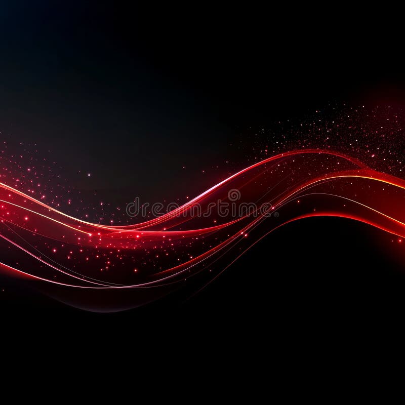 Abstract Red Light Wave. Flowing Shiny Particles Trail. Glowing Wavy ...