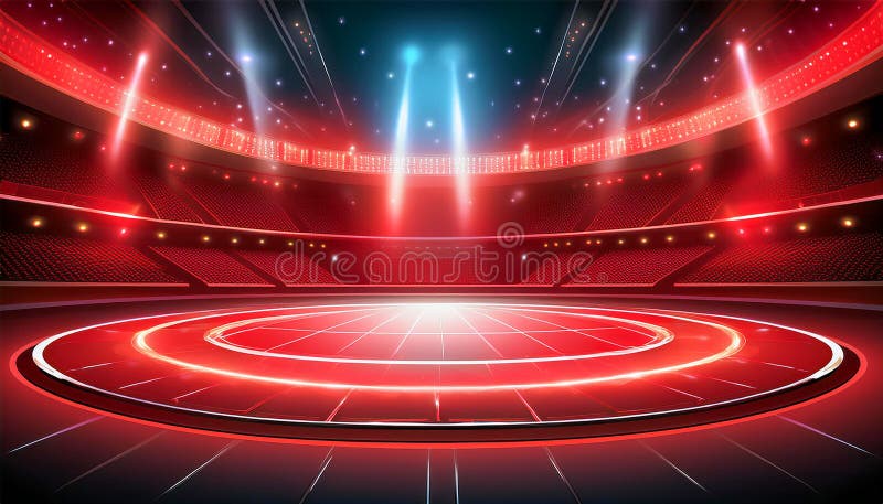 Abstract Red Lighting Tech Background Stadium Stage Hall with Scenic ...