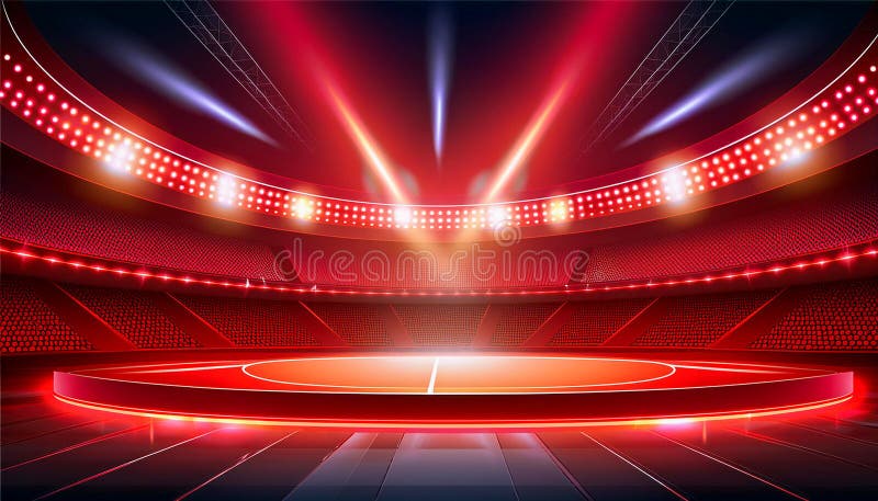 Abstract Red Lighting Tech Background Stadium Stage Hall with Scenic ...