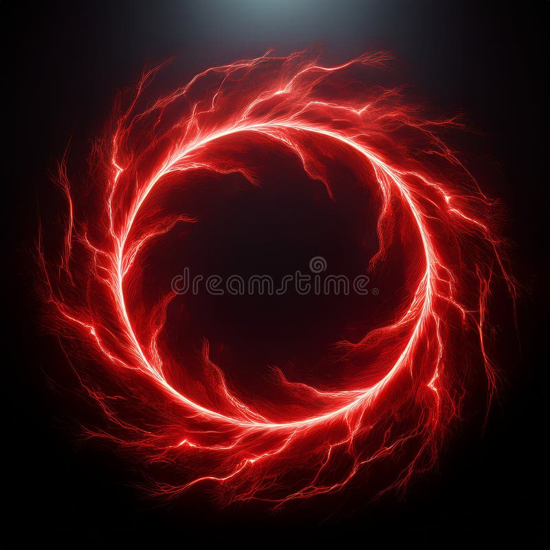 Abstract Red Lightning Circle on Dark Backdrop. Mysterious Shape Stock ...
