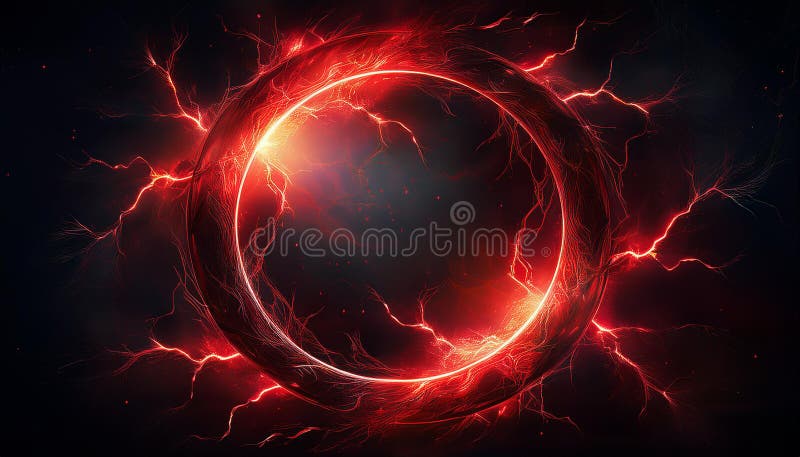 Abstract Red Lightning Circle on Dark Backdrop. Mysterious Shape Stock ...