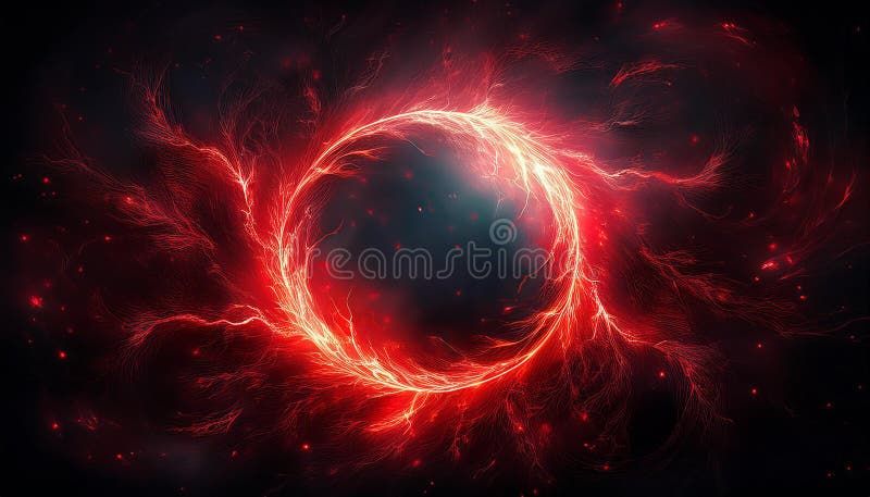 Abstract Red Lightning Circle on Dark Backdrop. Mysterious Shape Stock ...