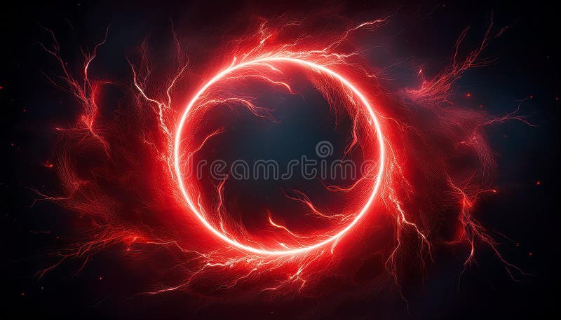 Abstract Red Lightning Circle on Dark Backdrop. Mysterious Shape Stock ...