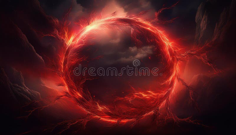 Abstract Red Lightning Circle on Dark Backdrop. Mysterious Shape Stock ...