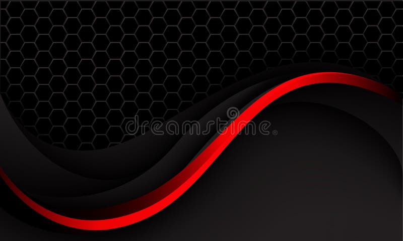 Abstract Red Line Curve on Black Hexagon Mesh Luxury Design Modern ...