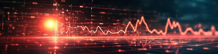 Abstract Red Line Graph on Dark Background, Digital Vector Graphic with ...