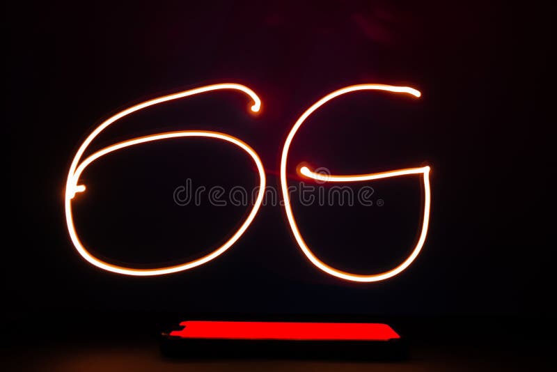Abstract Red Lines Long Exposure Light Shape of 5G. Network Internet ...