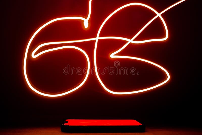 Abstract Red Lines Long Exposure Light Shape of 5G. Network Internet ...