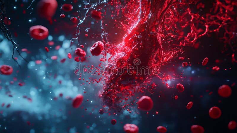 Abstract Red Liquid Exploding with Small Spheres Stock Illustration ...