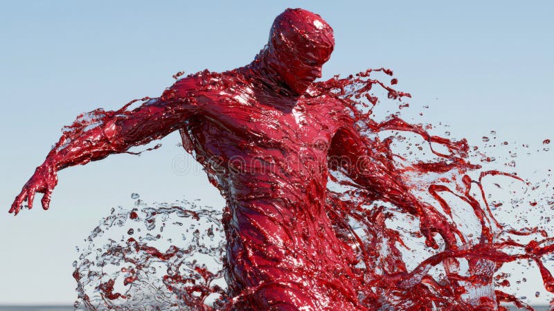 Abstract Red Liquid Figure in Dynamic Pose 3D Render Splashing Flowing ...