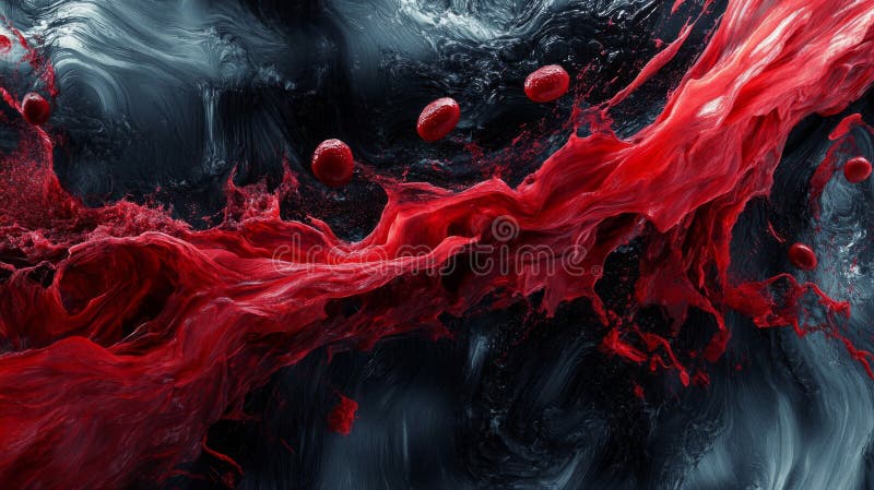 Abstract Red Liquid Flowing through Dark Gray Space Stock Illustration ...