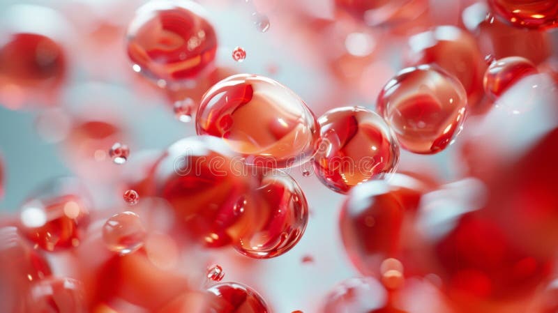 Abstract Red Liquid Spheres Floating in a Light Background Stock Photo ...