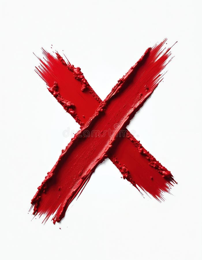 Abstract Red X Mark on White Backdrop. Painted with Grunge Lipstick ...