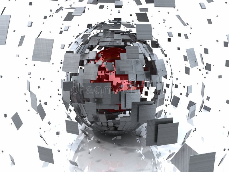Abstract Red Metal Explosion 3D Sphere Stock Illustration ...