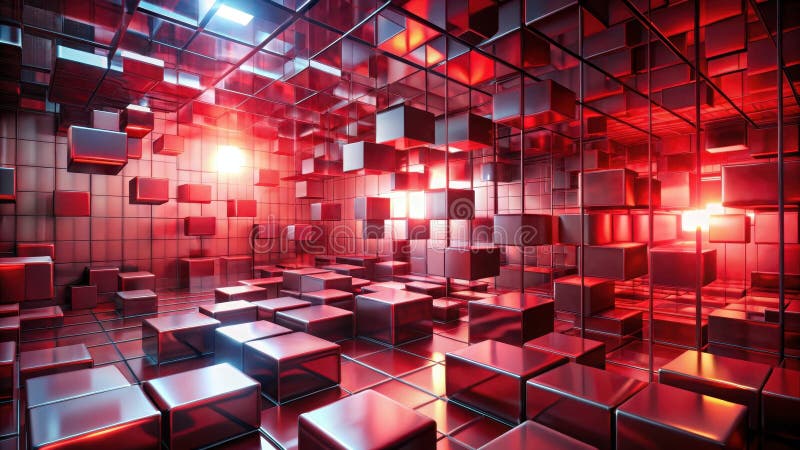 Abstract Red Metallic Cube Installation in a Modern Setting. Generative ...