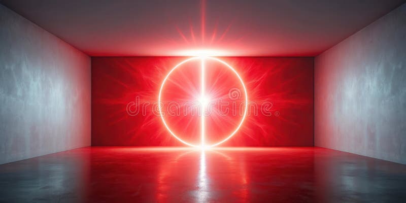 Abstract Red Neon Glowing Circle Portal in Empty Room. Generative AI ...