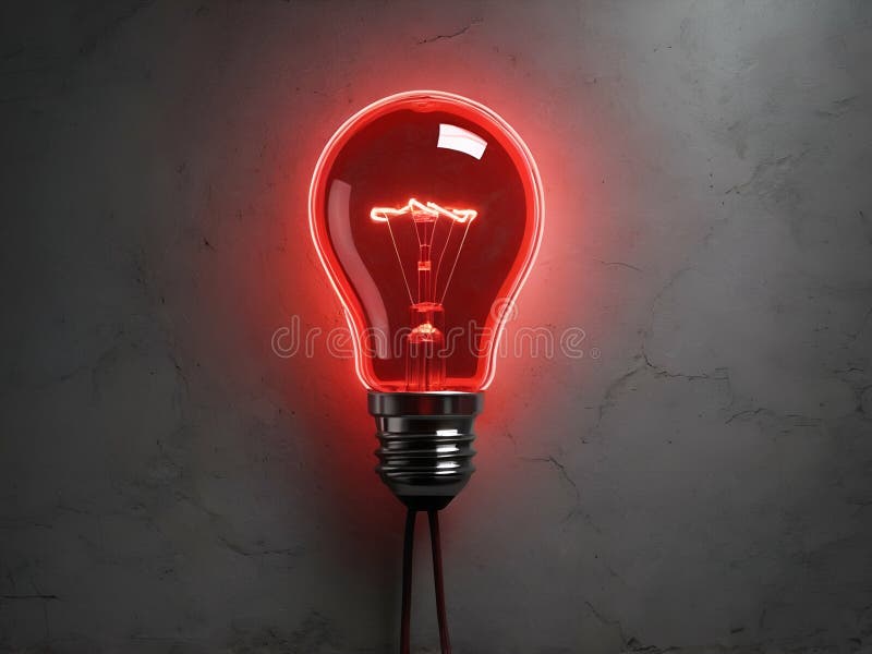 Abstract Red Neon Light Bulb on Cement Wall Stock Illustration ...