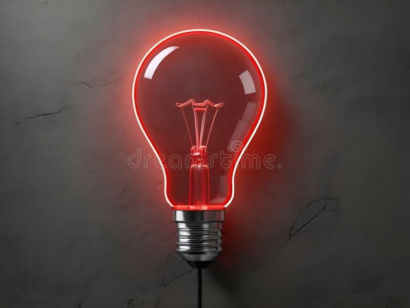 Abstract a Red Neon Light Bulb on Cement Wall Stock Illustration ...